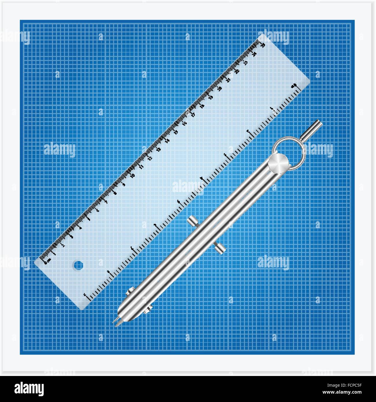 Blueprint and ruler instruments on a white background Stock Vector ...