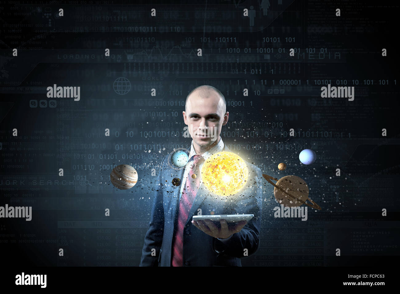 Young businessman exploring planets of sun system hi-res stock ...