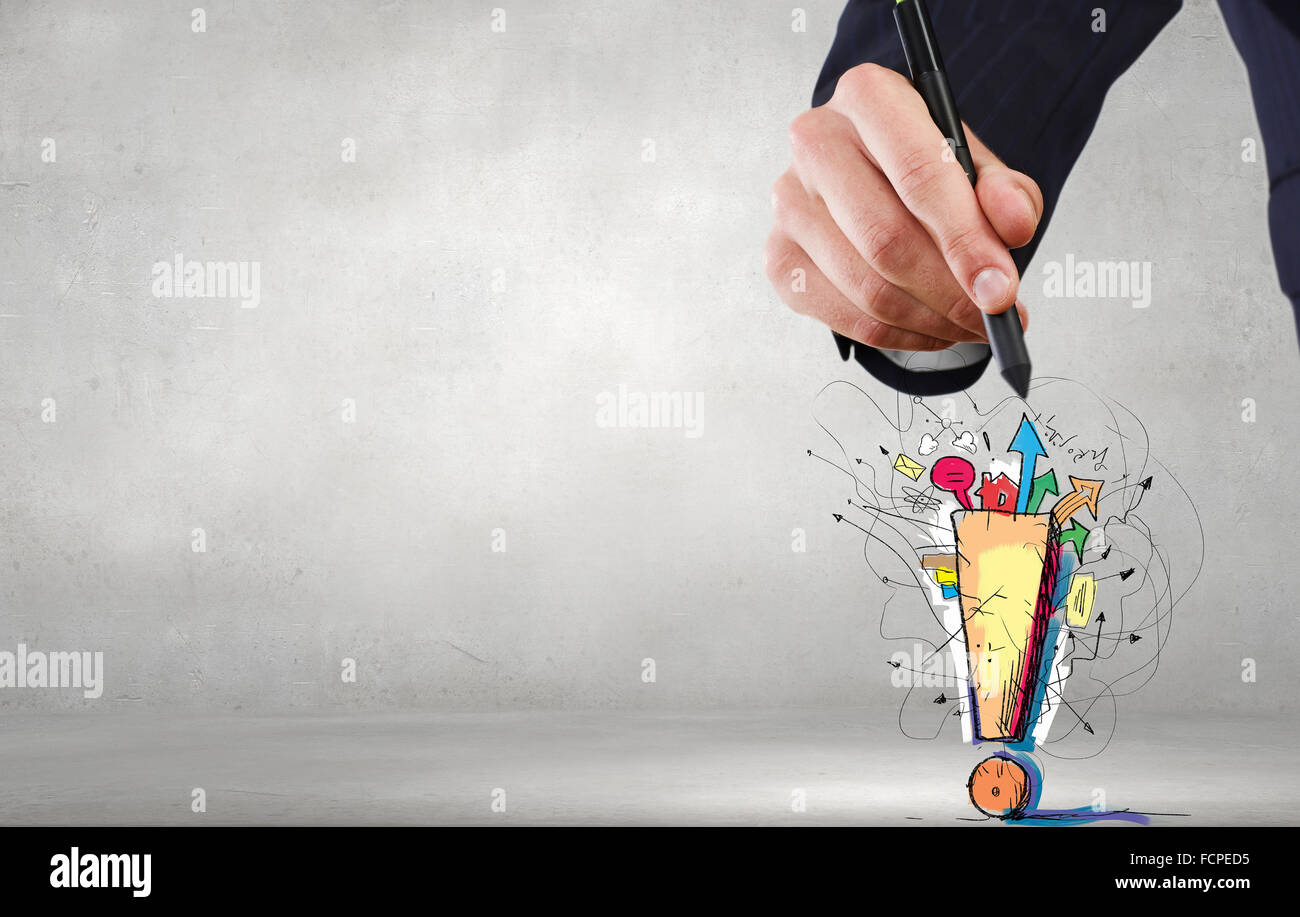 Close up of hand drawing exclamation mark Stock Photo - Alamy