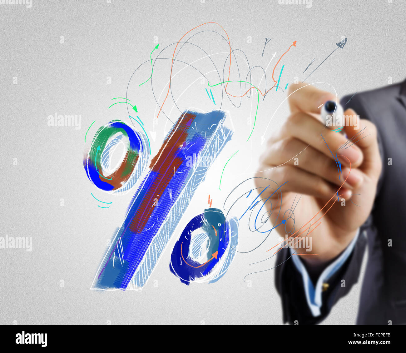 Close up of hand drawing percentage symbol with marker hi-res stock ...