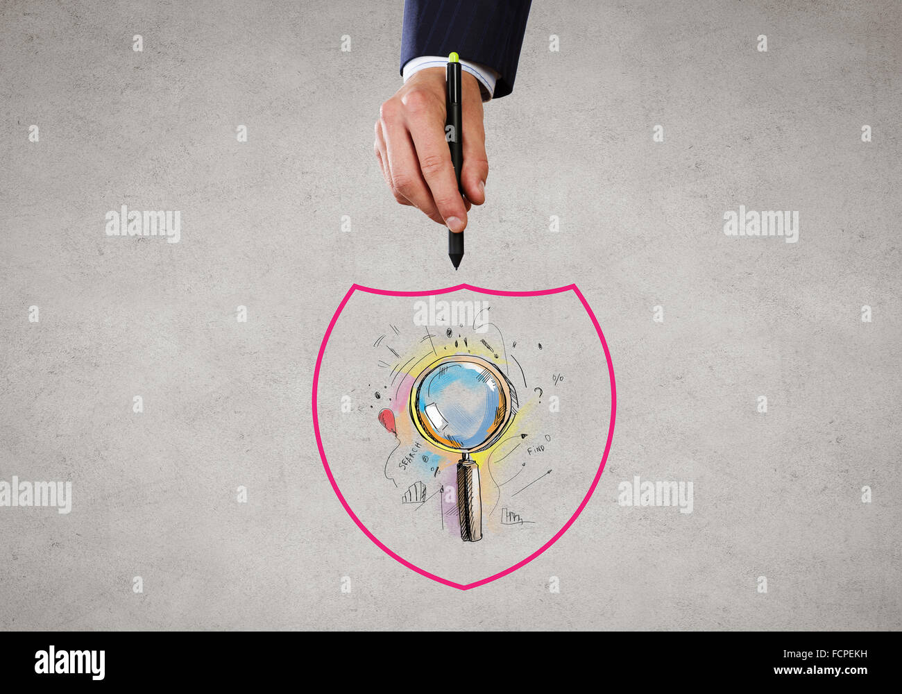 Close up of businessman hand drawing search icon Stock Photo - Alamy
