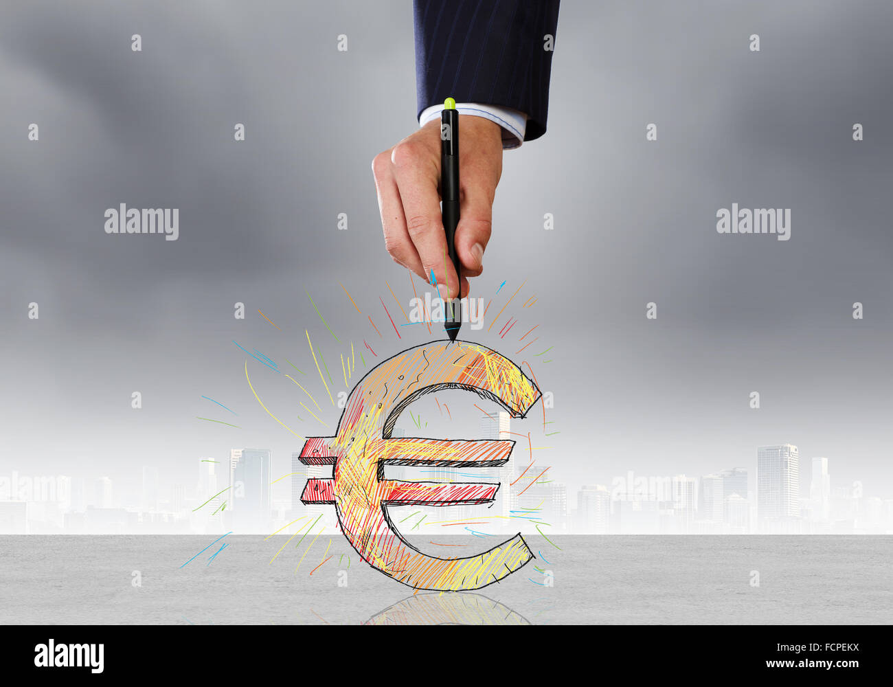 Close up of man hand drawing euro symbol Stock Photo - Alamy