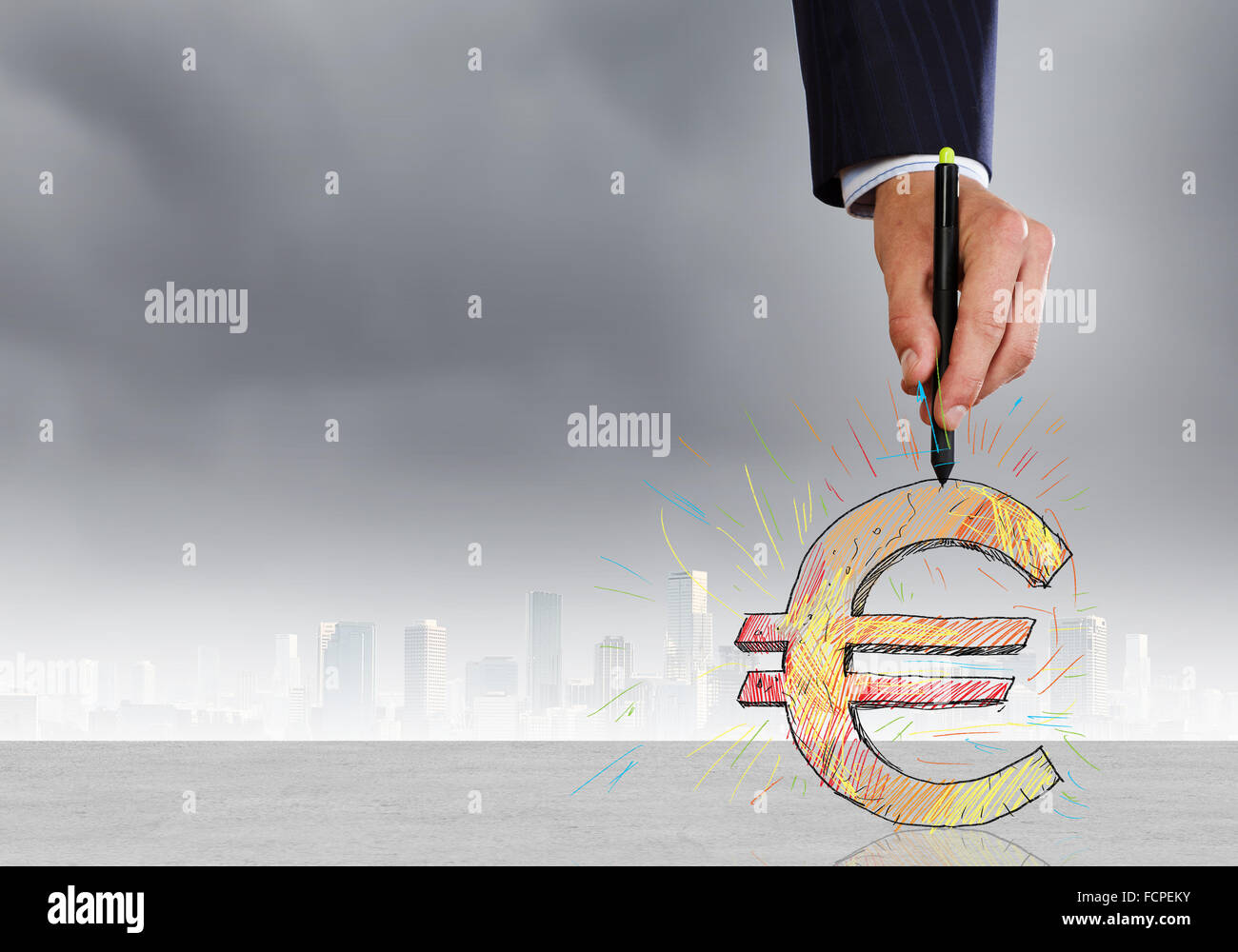 Close up of man hand drawing euro symbol Stock Photo - Alamy