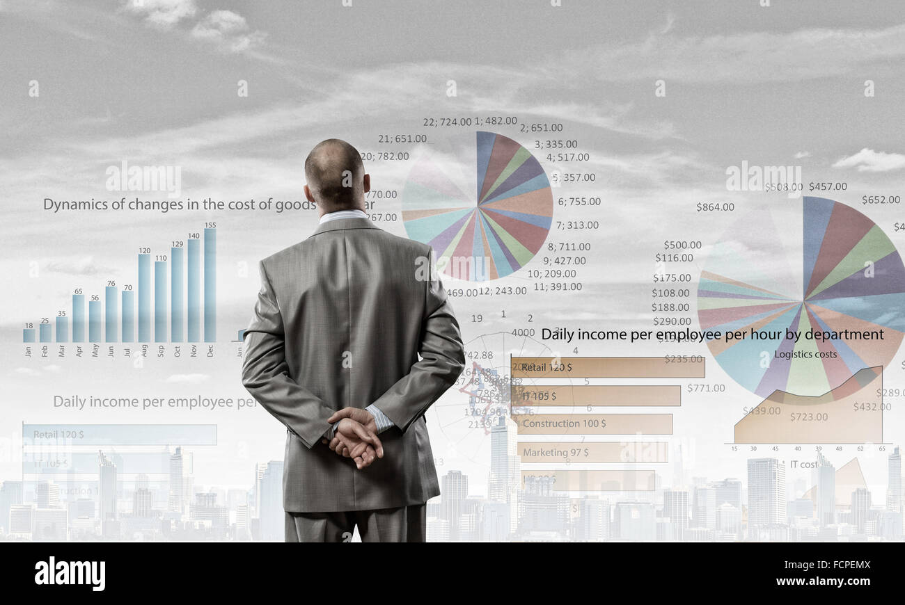Rear view of businessman looking at business marketing strategy Stock ...