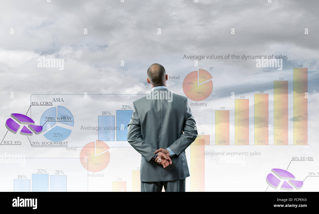 Rear view of businessman looking at business marketing strategy Stock ...