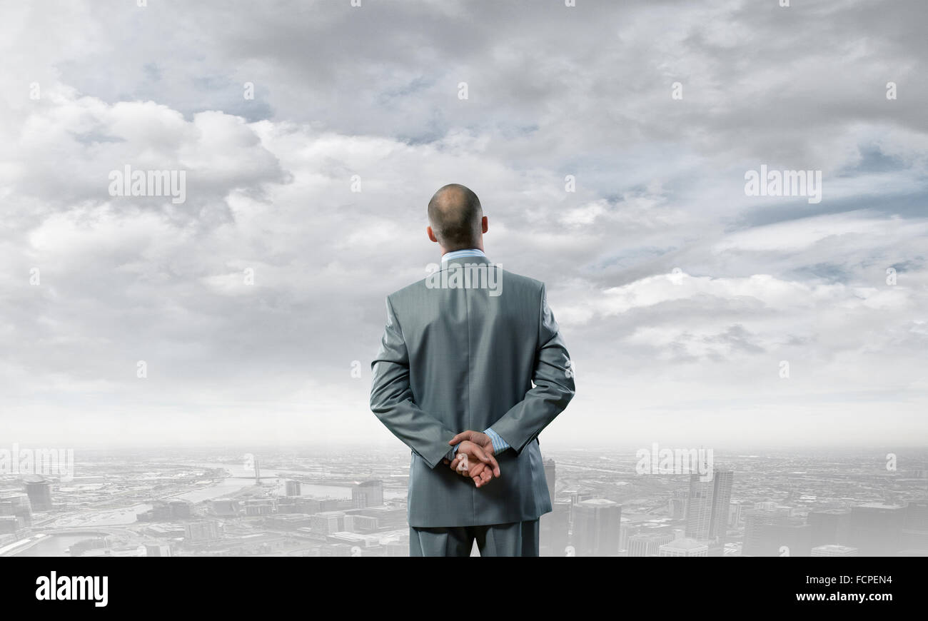 Rear view of businessman looking at business marketing strategy Stock ...