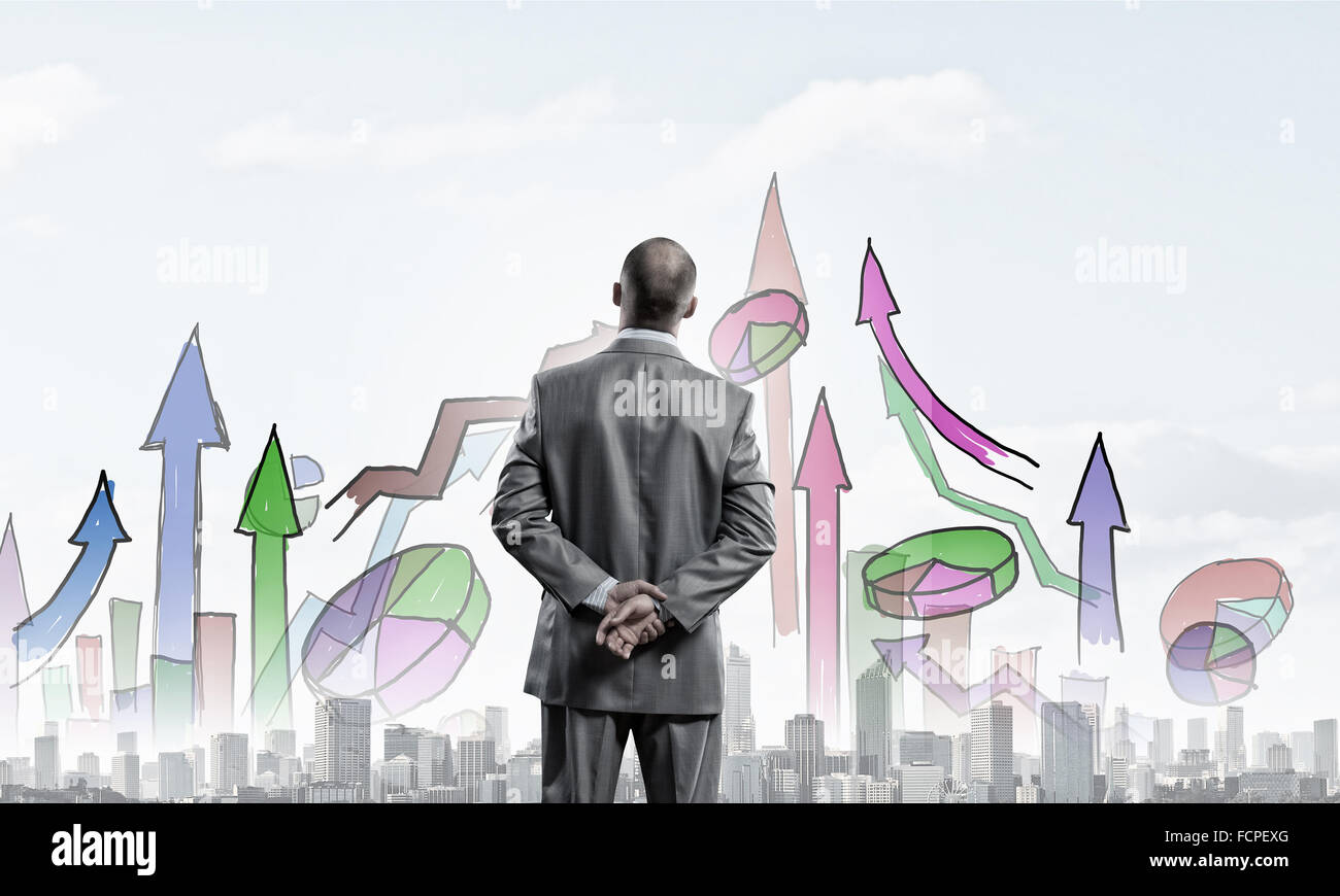 Rear view of businessman looking at business marketing strategy Stock ...