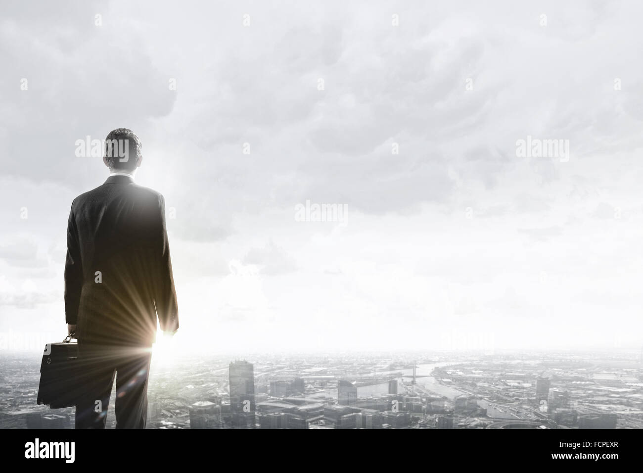 Rear view of businessman looking at business marketing strategy Stock ...