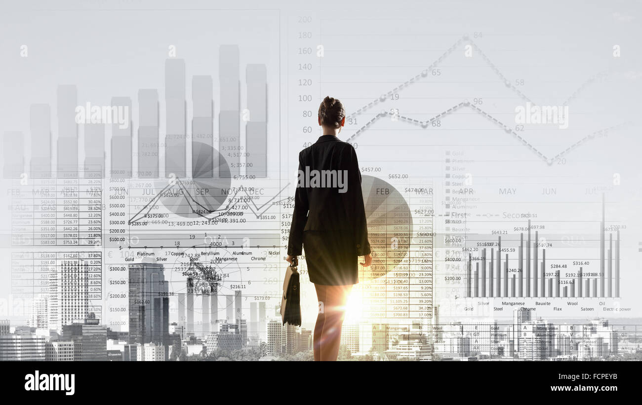 Rear view of businesswoman looking at business marketing strategy Stock ...
