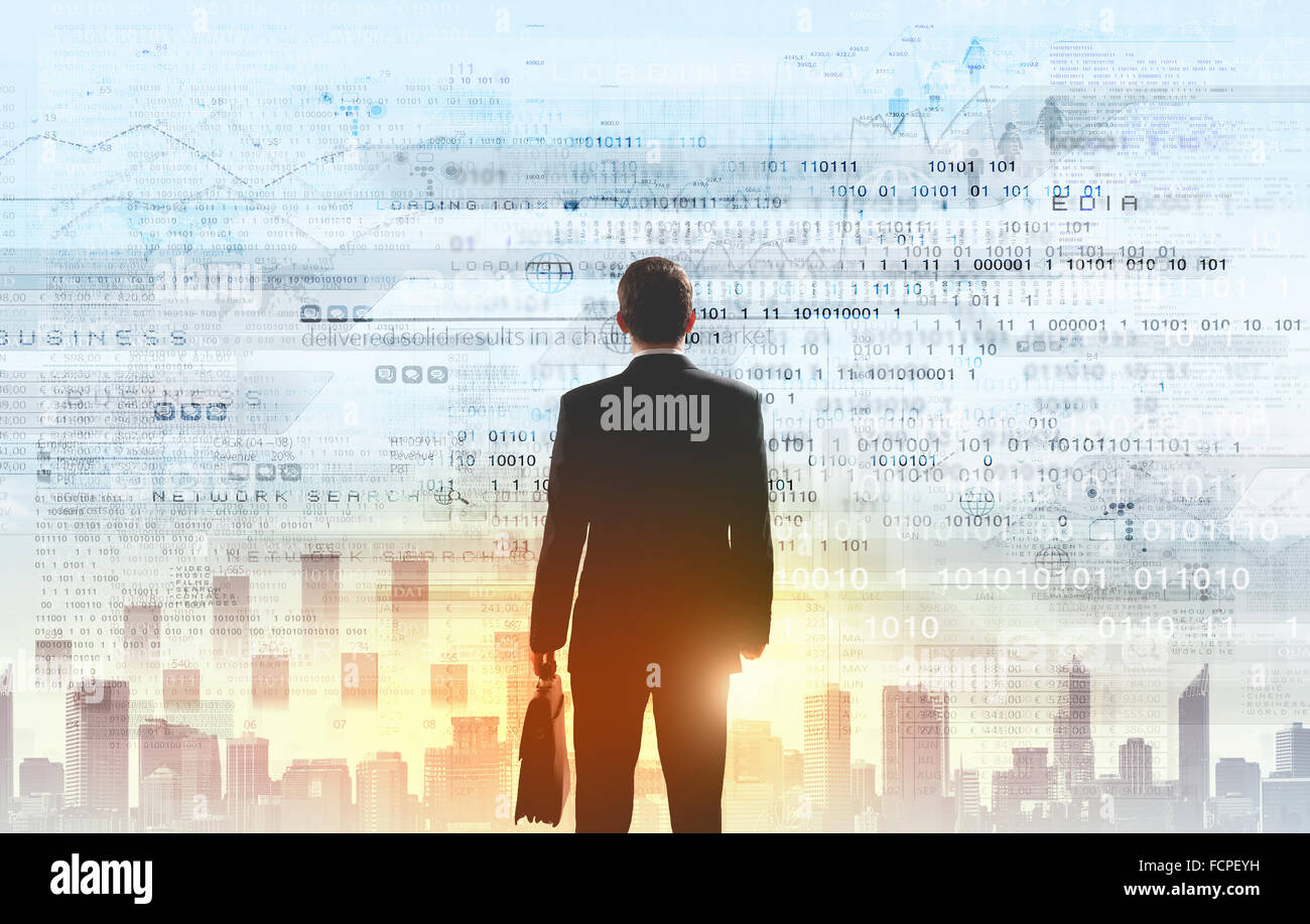 Rear view of businessman looking at business marketing strategy Stock ...