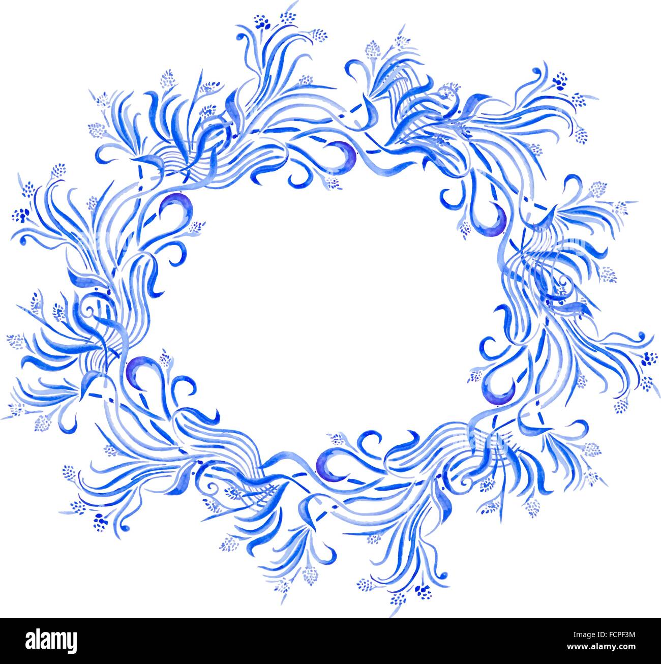 vector watercolor blue floral frame Stock Vector Image & Art - Alamy