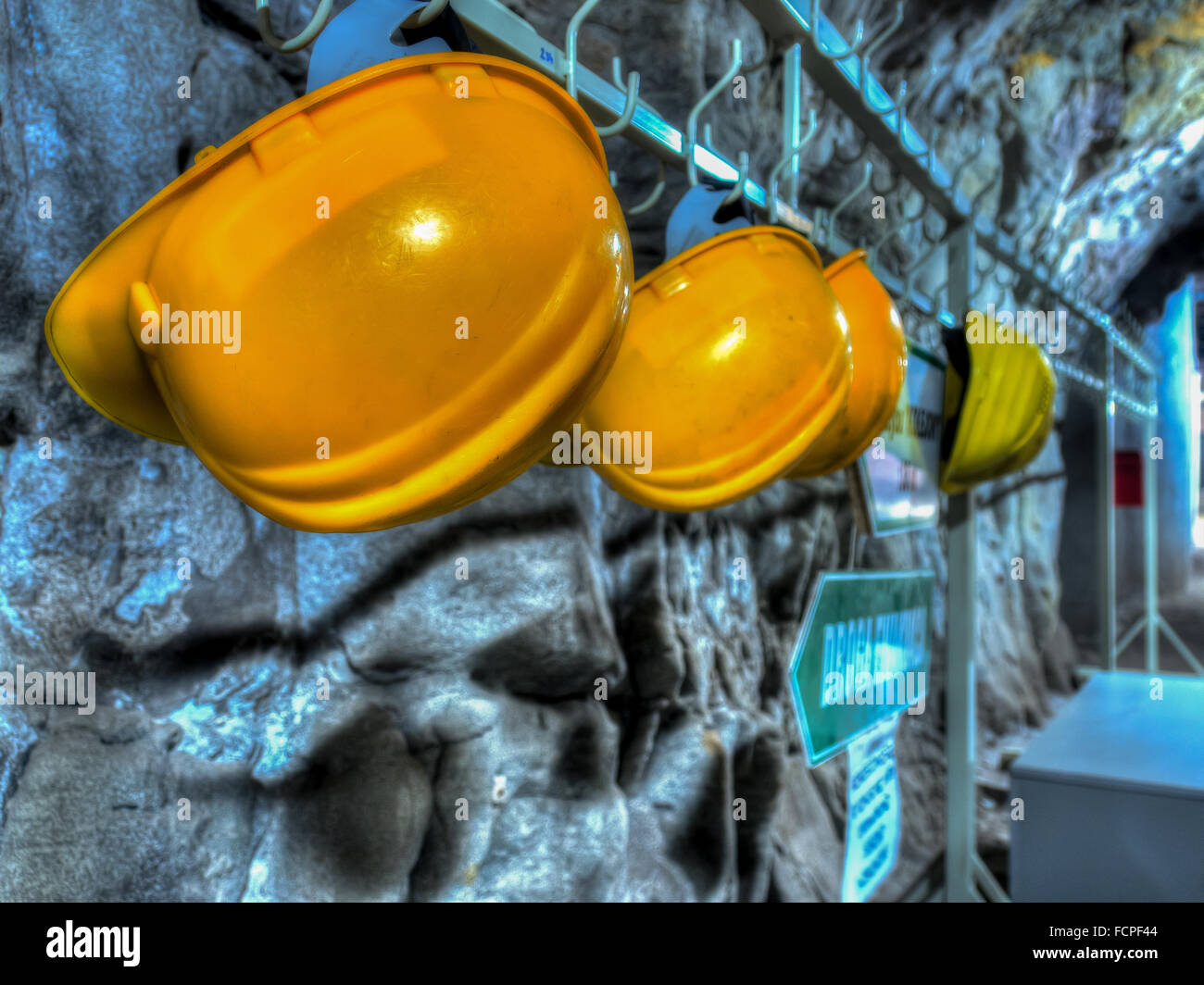 Ruda Slaska, Poland - November 05, 2015: Yellow protective hard hats ...