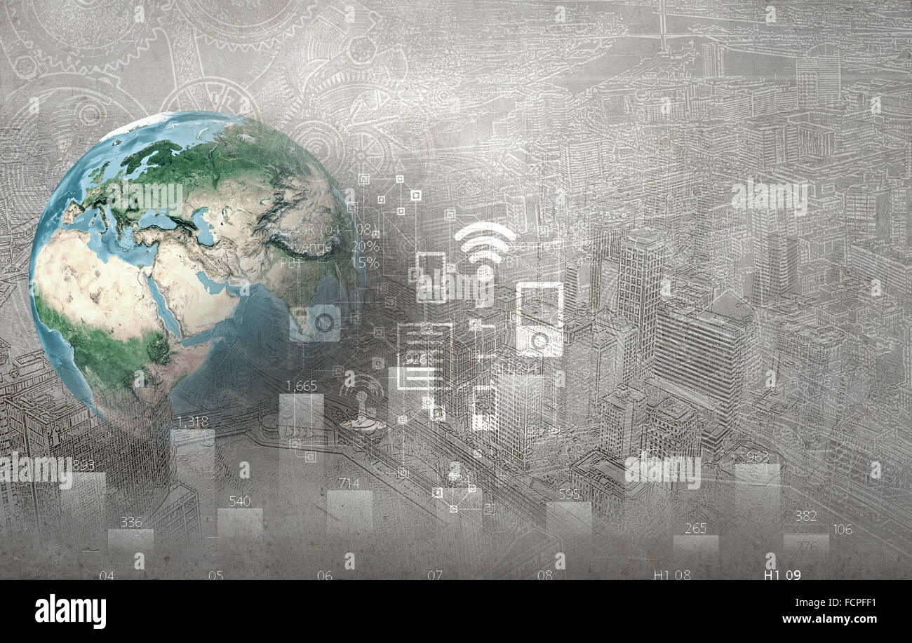 Earth planet on technology background. Elements of this image are ...