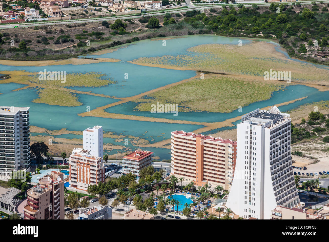 Coastline of Mediterranean Resort Calpe, Spain with Sea and Lake Stock ...