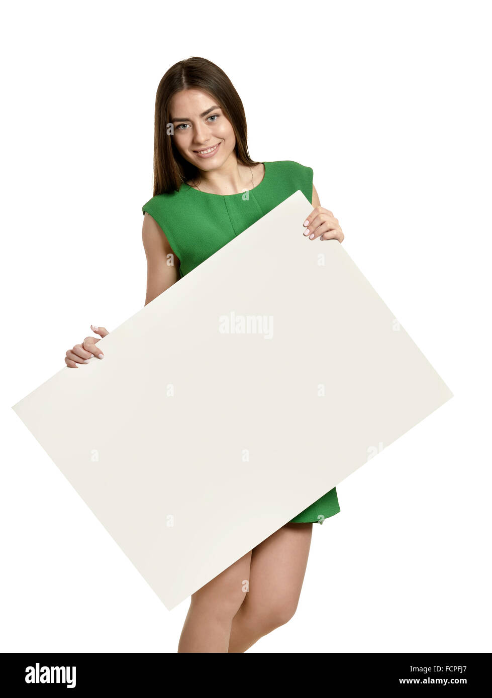 Beautiful woman and white signboard Stock Photo - Alamy