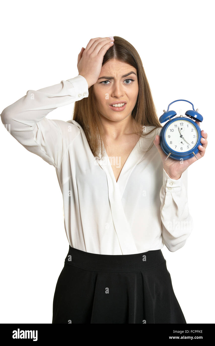 Beautiful woman with clock Stock Photo - Alamy