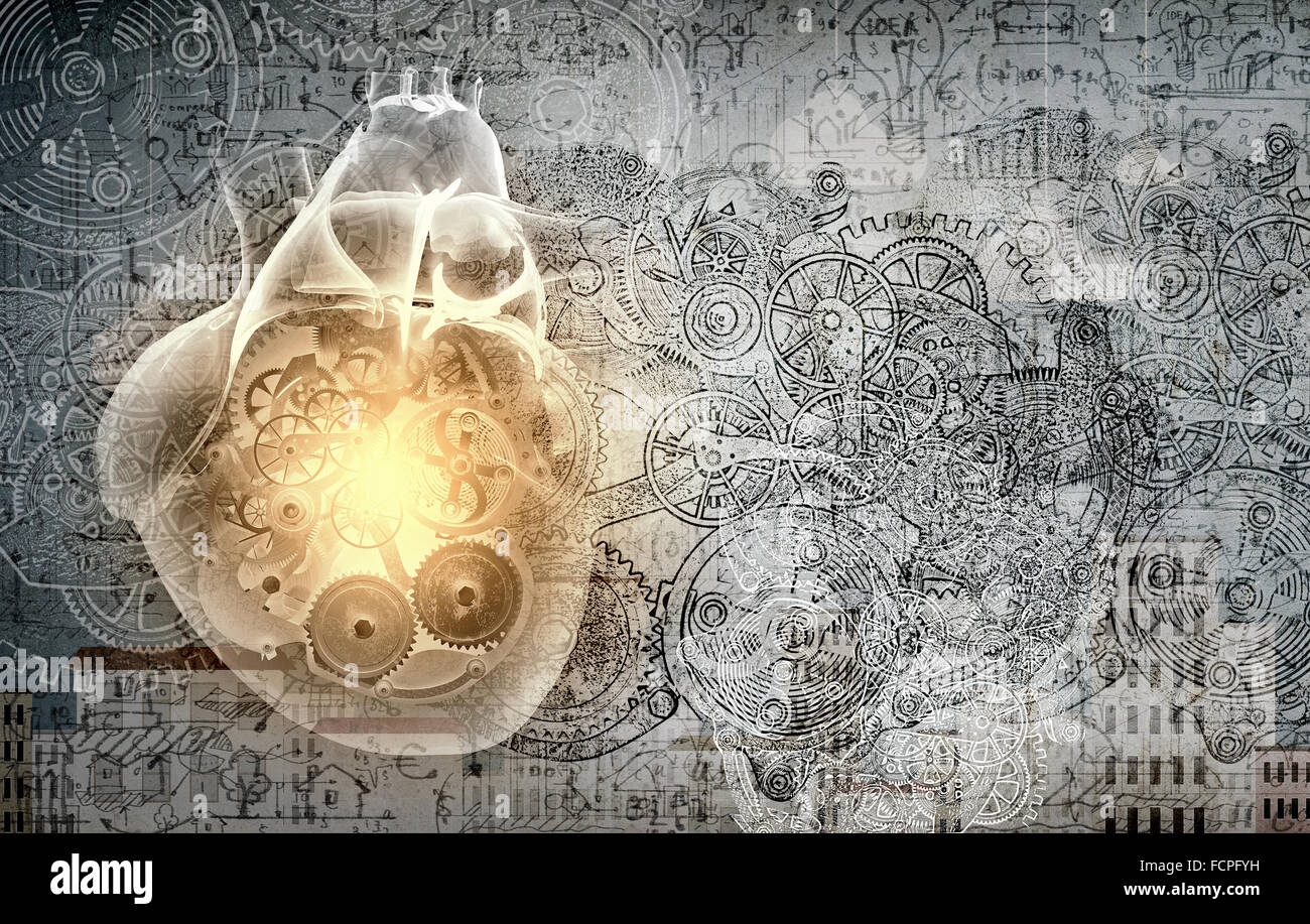 Conceptual image with human heart and working mechanism inside Stock ...