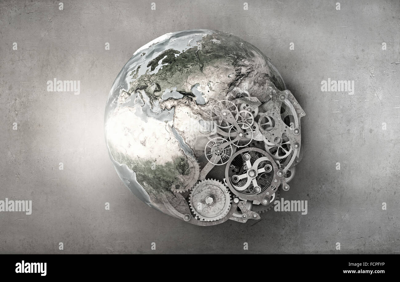 Conceptual image with Earth planet made of gears. Elements of this ...