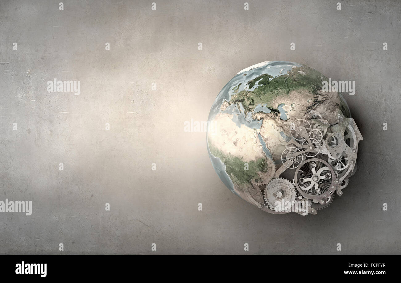 Conceptual image with Earth planet made of gears. Elements of this ...