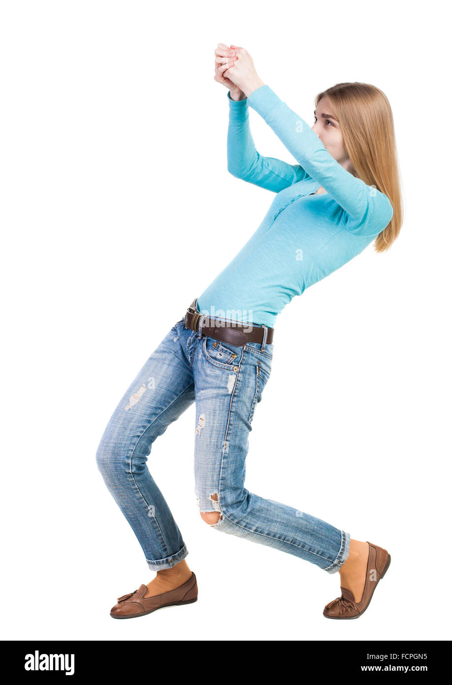 Beautiful Girl Pulling Rope Isolated High Resolution Stock Photography ...