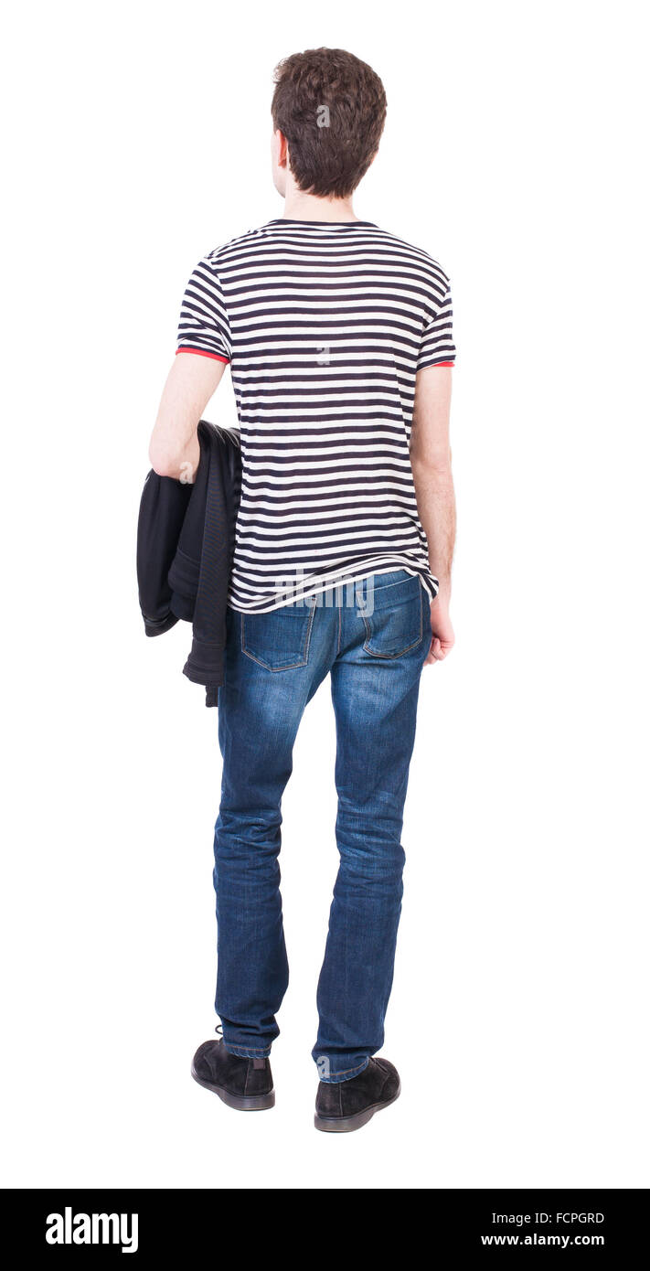 Back view of man in jeans. Standing young guy. Rear view people ...