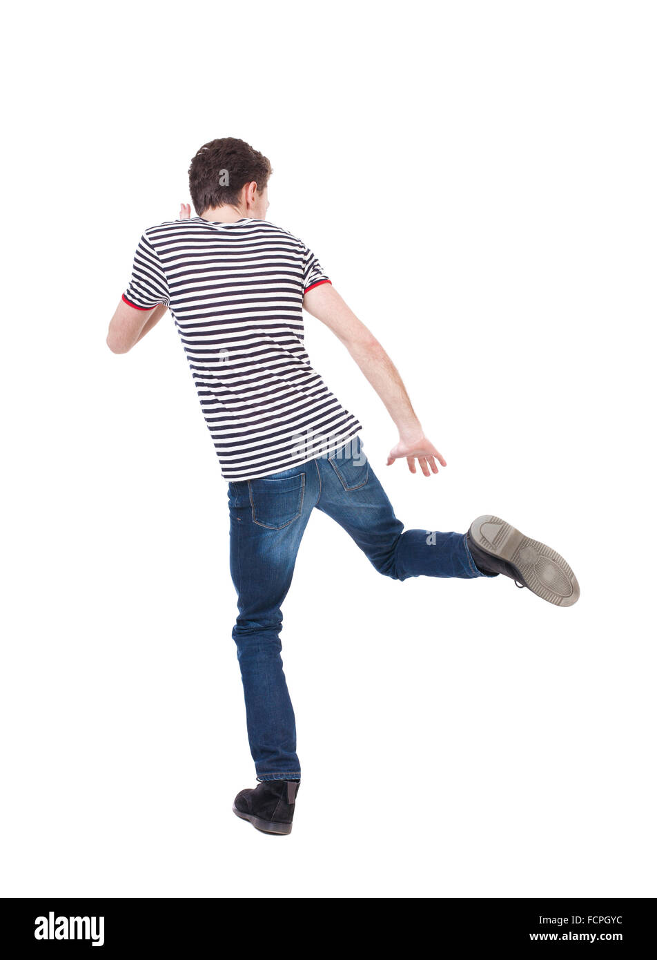 Back view of running man. Walking guy in motion. Rear view people ...