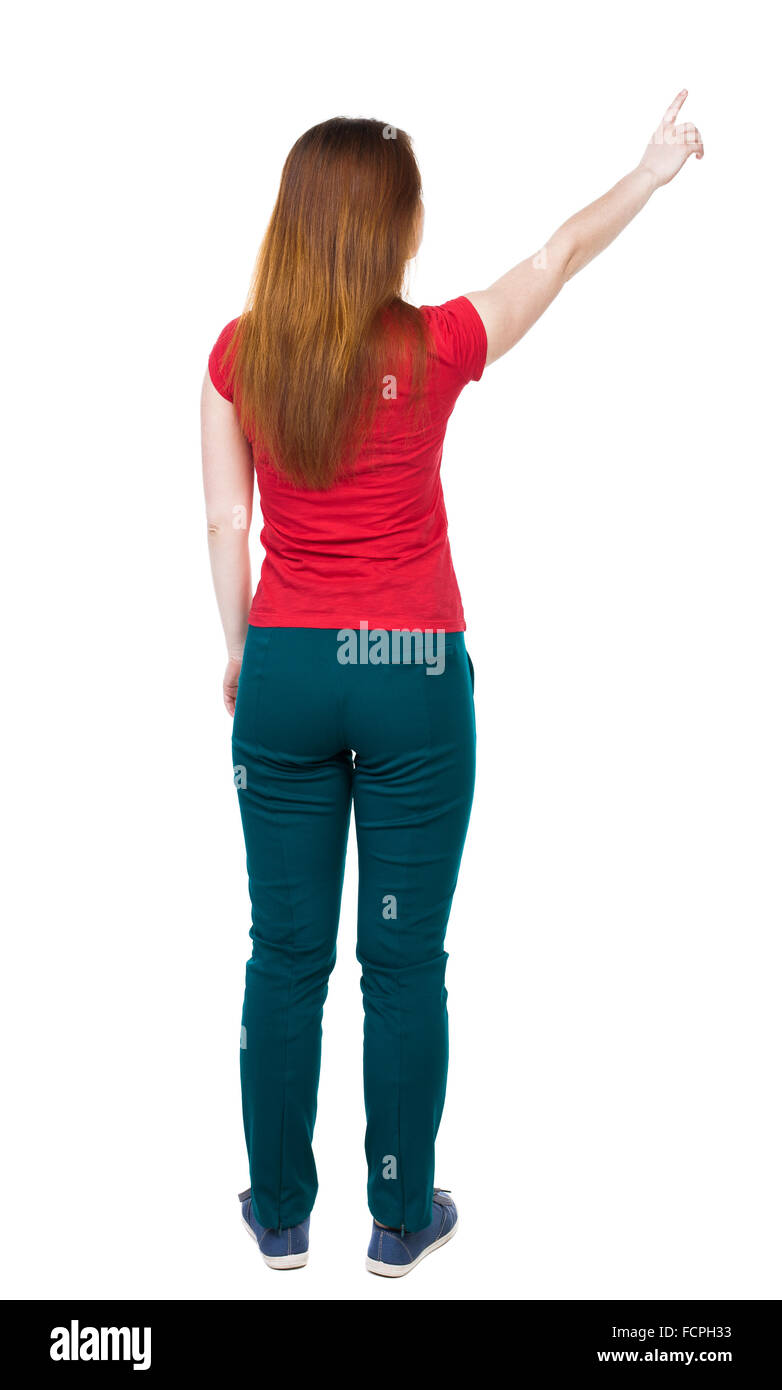 Back view of pointing. Rear view people collection. backside view of ...