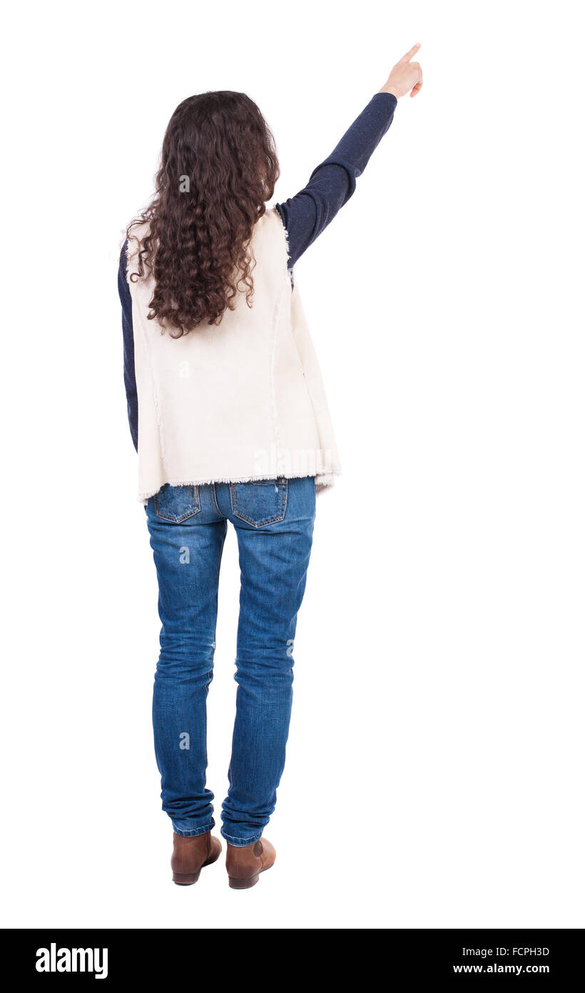 Back view of pointing. Rear view people collection. backside view of ...