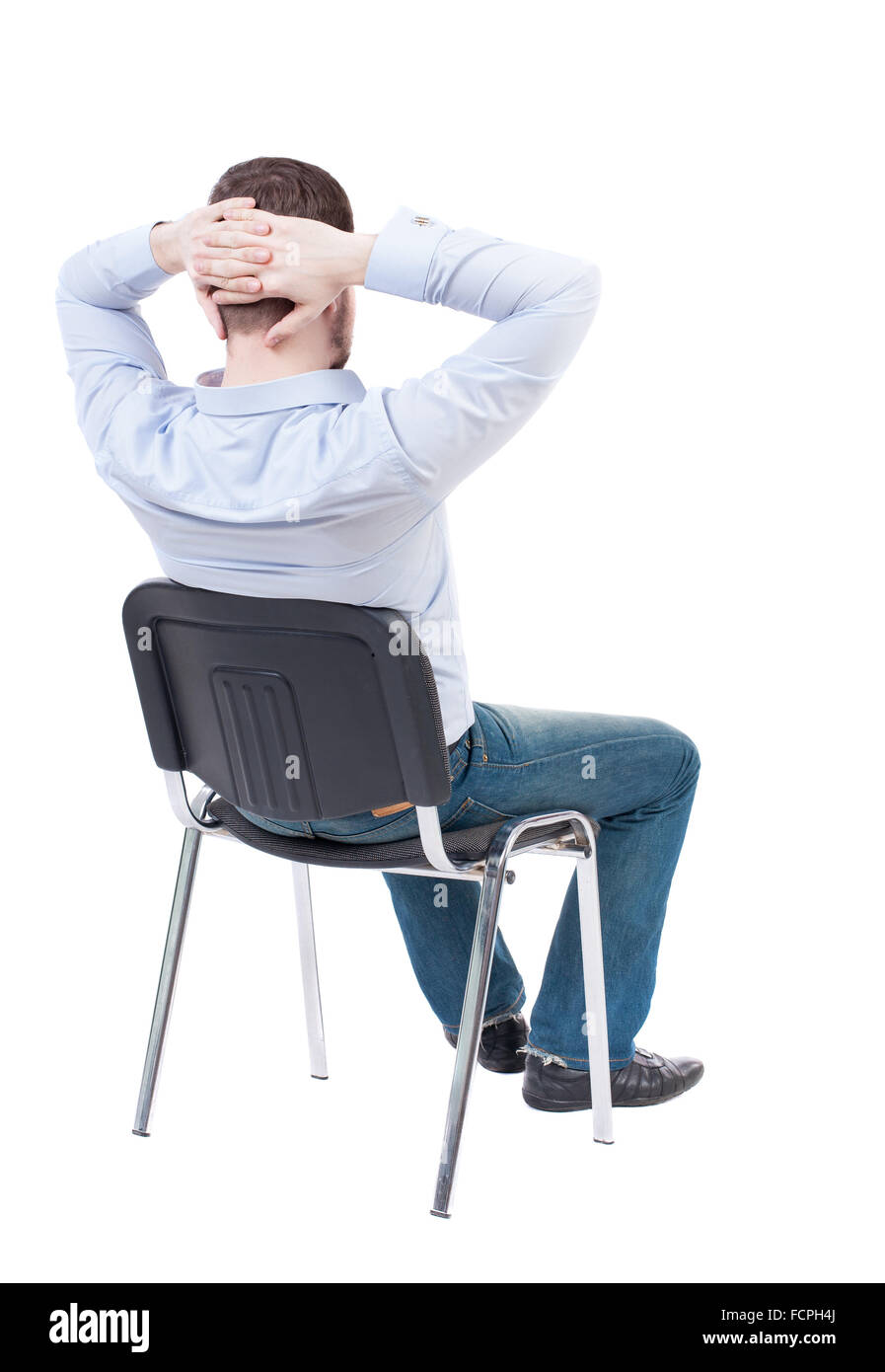 back view of business man sitting on chair. businessman watching. Rear ...