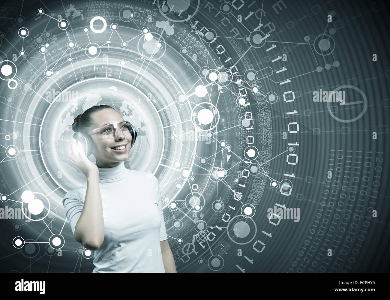 Picture of futuristic woman working with virtual technology Stock Photo ...