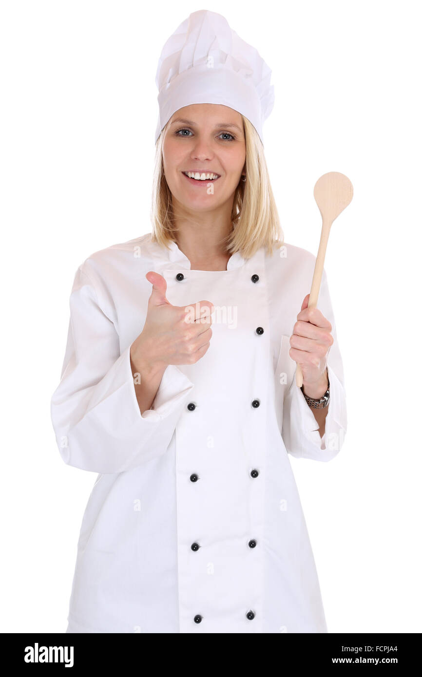 Cook cooking job young thumbs up isolated on a white background Stock ...