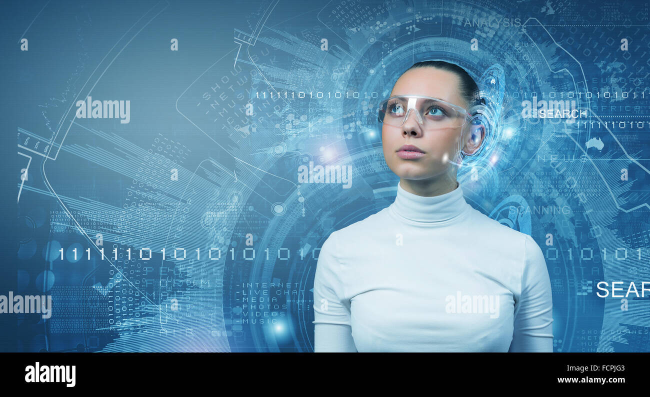 Picture of futuristic woman working with virtual technology Stock Photo ...