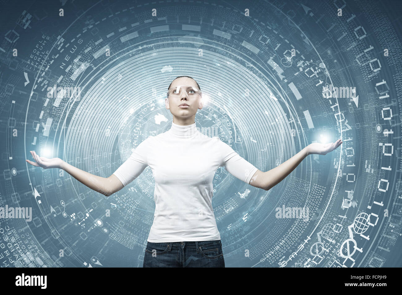 Picture of futuristic woman working with virtual technology Stock Photo ...