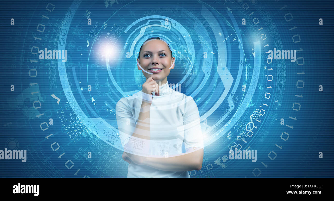 Picture of futuristic woman working with virtual technology Stock Photo ...