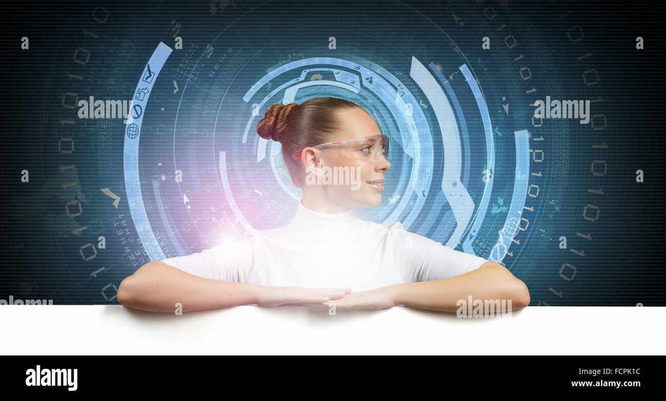 Picture of futuristic woman working with virtual technology Stock Photo ...