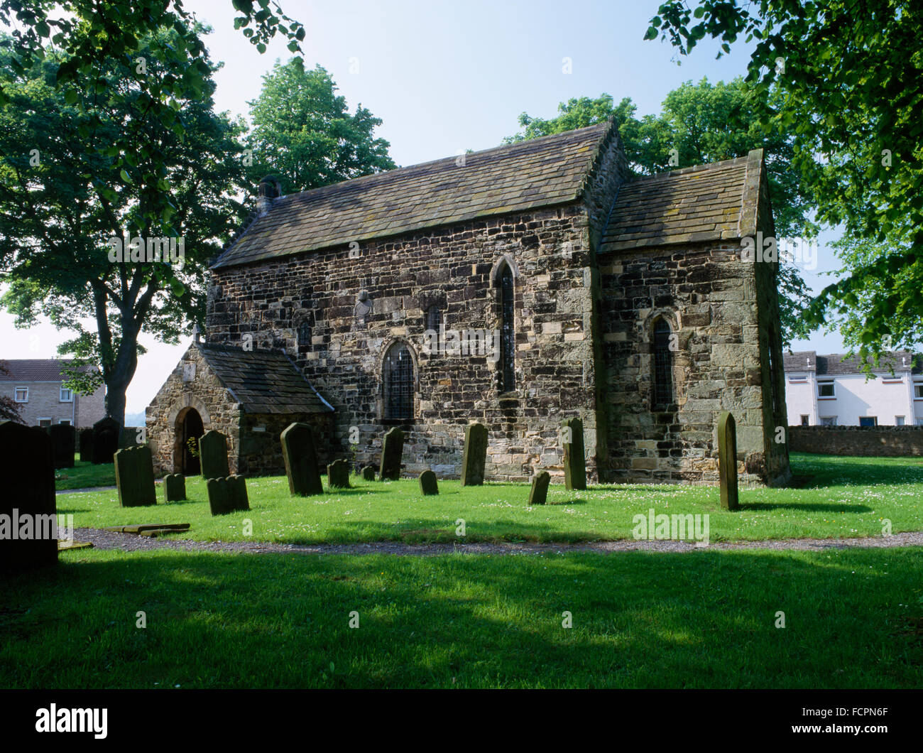 Looking NW at C7th nave & chancel of Escomb Saxon (Anglian) church ...