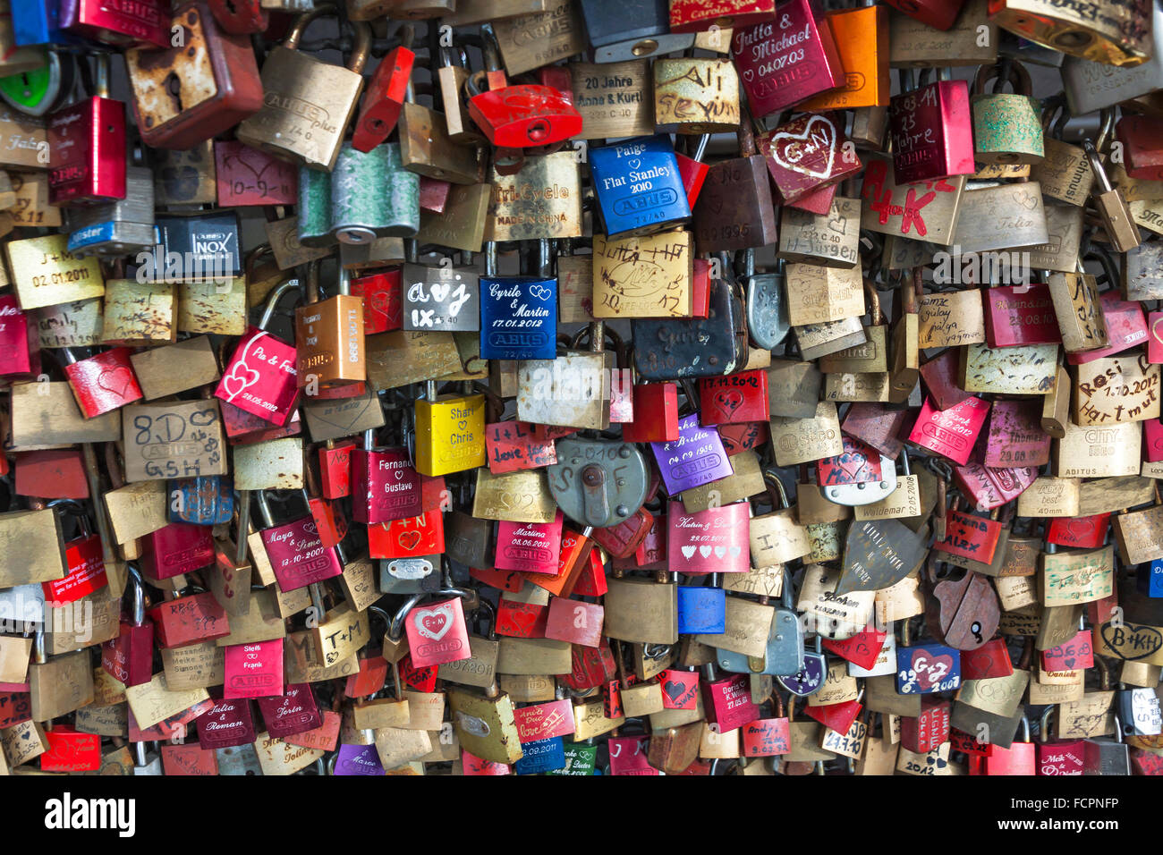 Hohenzollern Bridge with thousands of personal love padlocks, Cologne ...