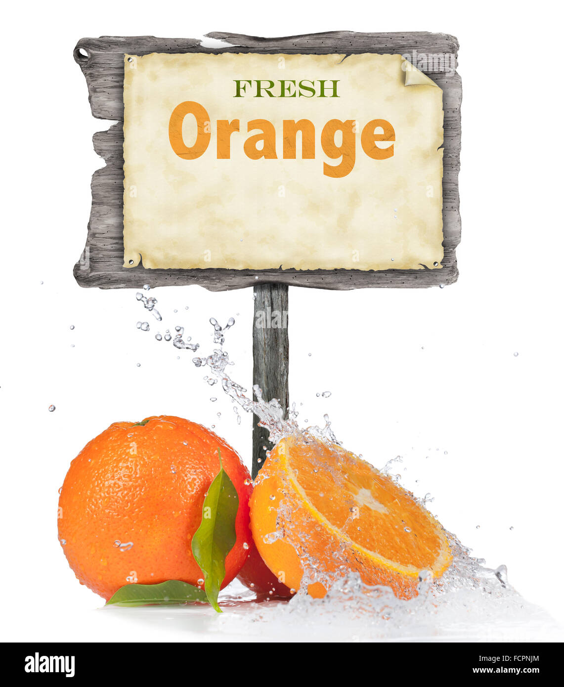 Fresh orange in water splash on white Stock Photo - Alamy