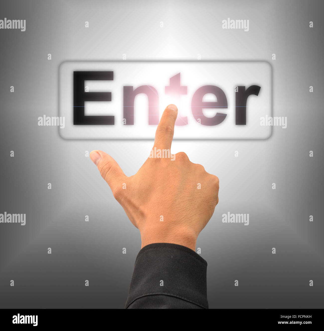 finger push enter button on touch screen interface Stock Photo - Alamy