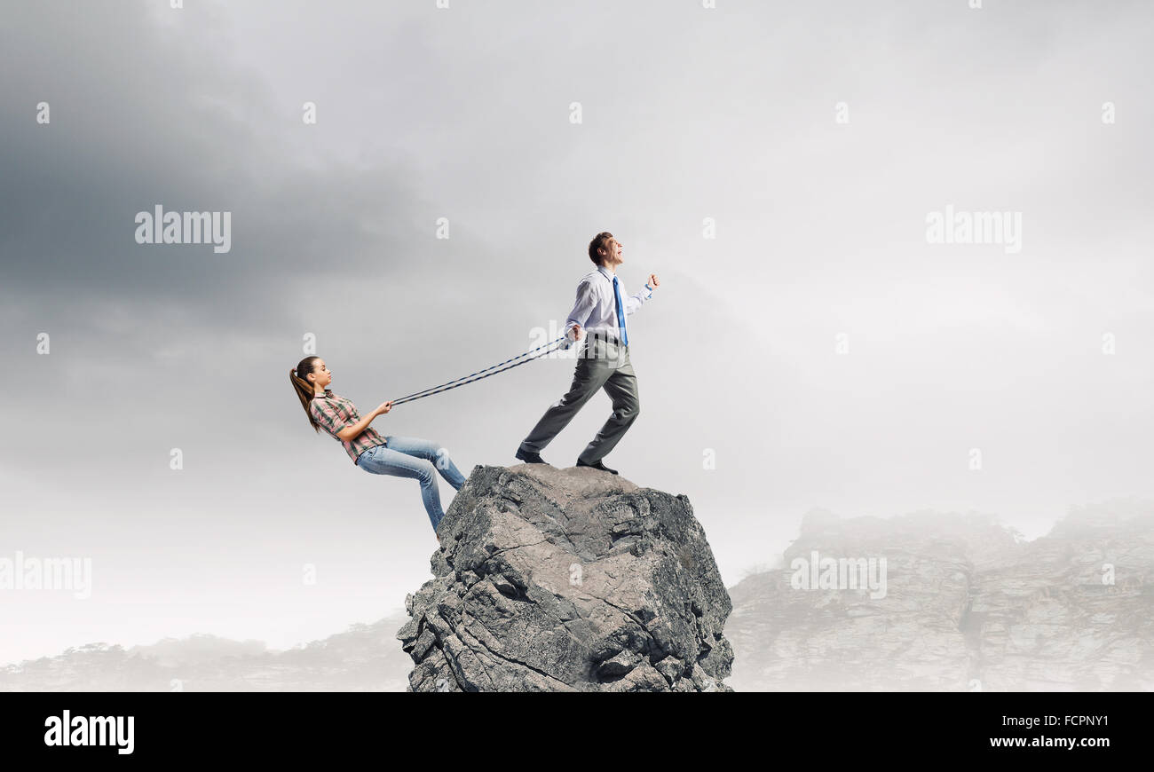 Businessman struggling with problems that occur on the way Stock Photo ...