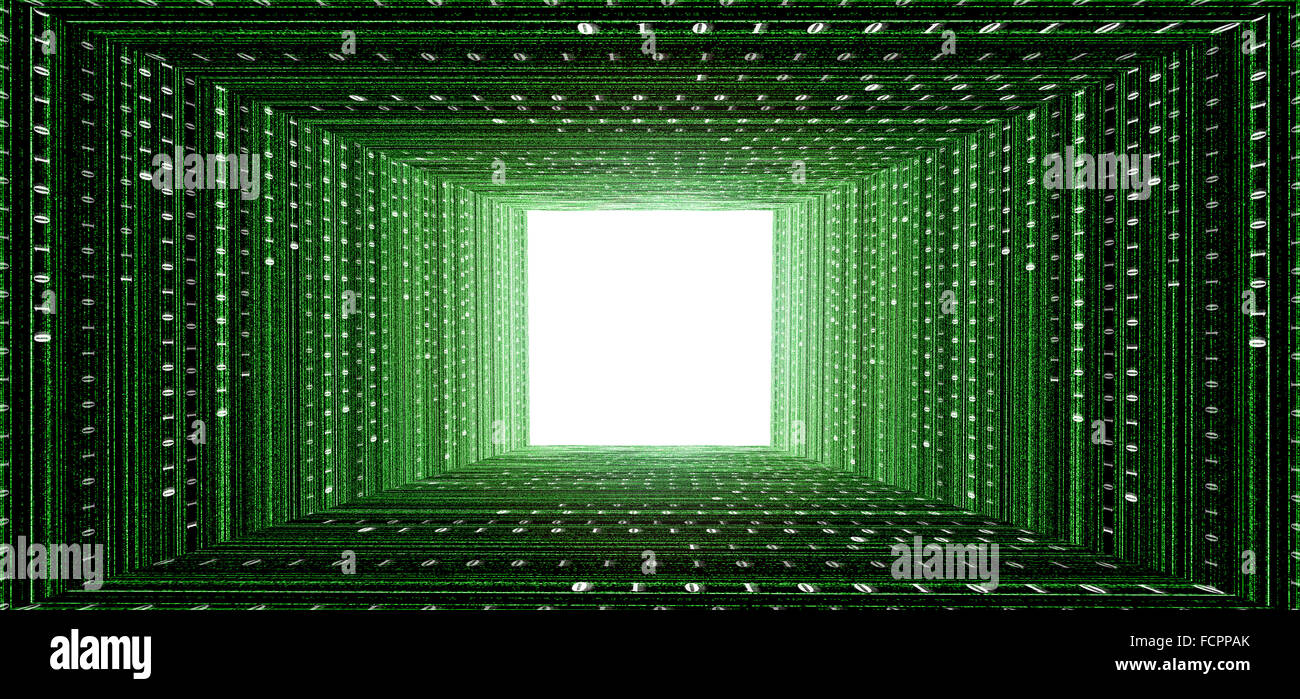 green matrix tunnel and light at the end Stock Photo - Alamy