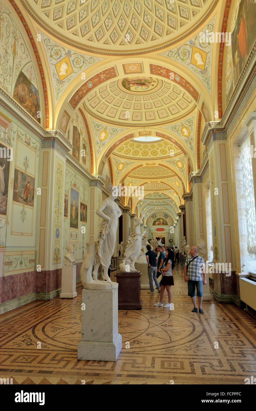 Ornate corridor inside the State Hermitage museum, St Petersburg ...
