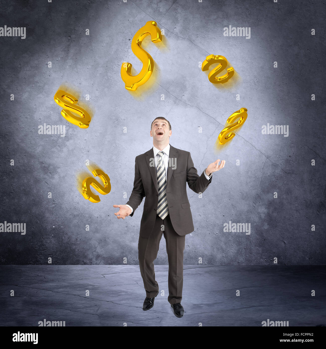 Businessman juggling dollar sign Stock Photo - Alamy