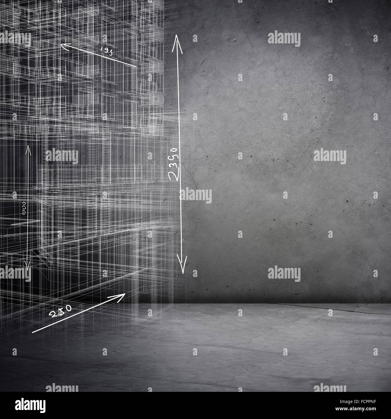 Grey background with 3d model sketch Stock Photo - Alamy
