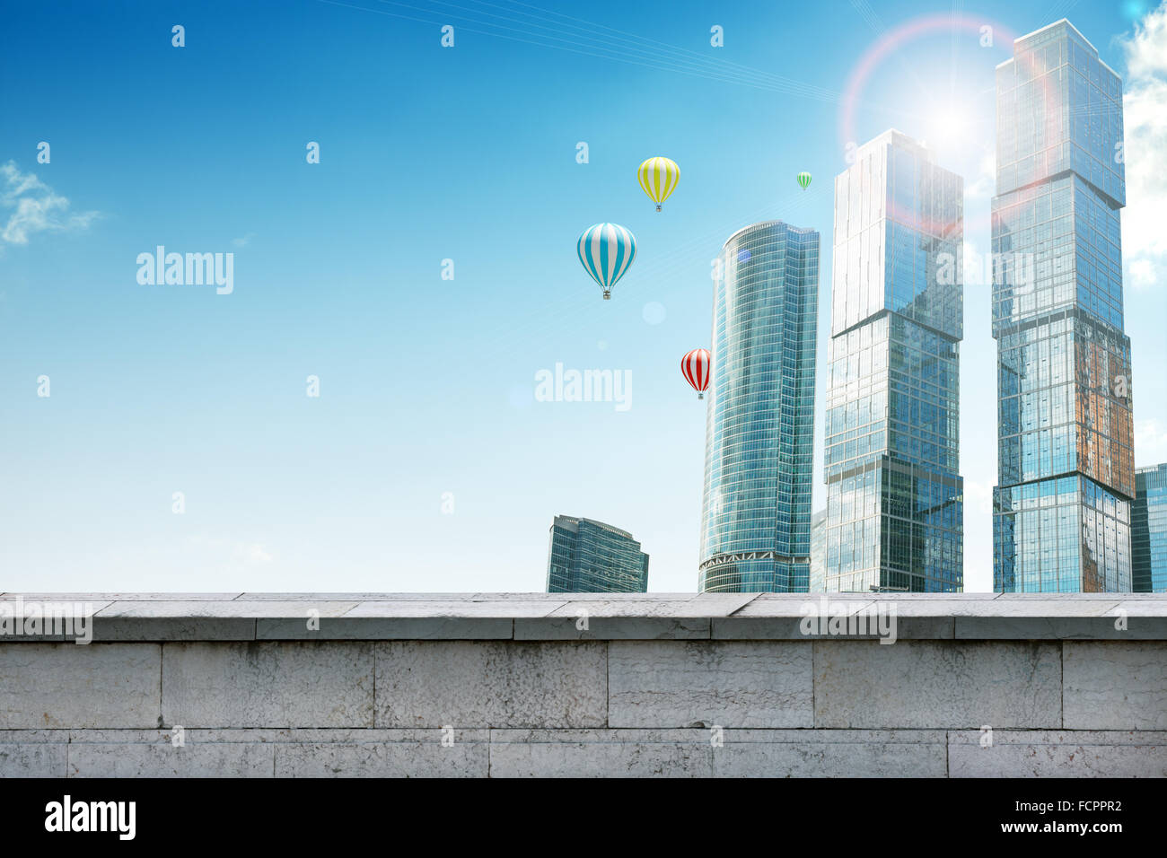 City view with balloons Stock Photo - Alamy