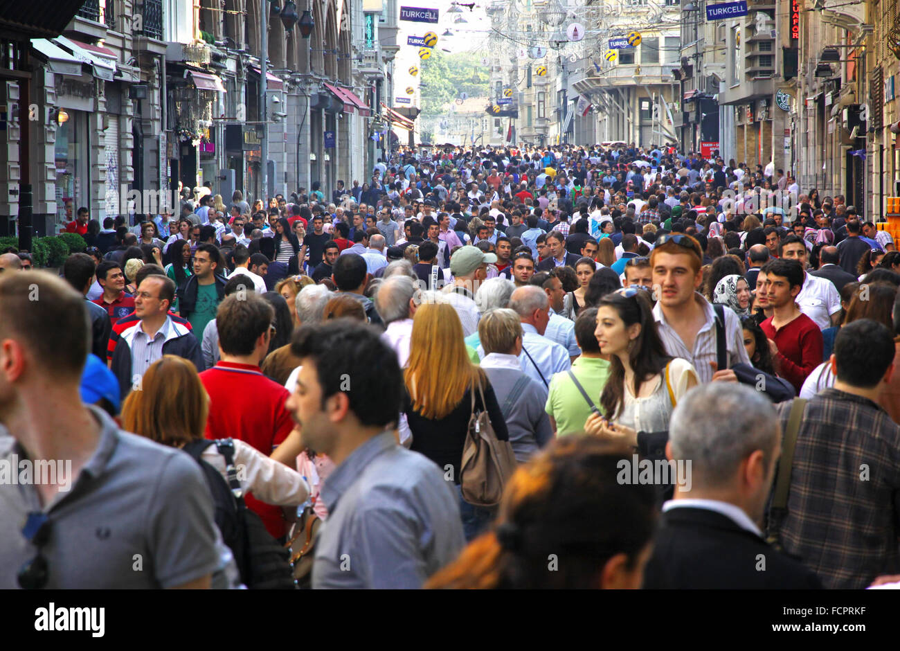People walking on Istiklal Street in Istanbul, Turkey. It is the most ...