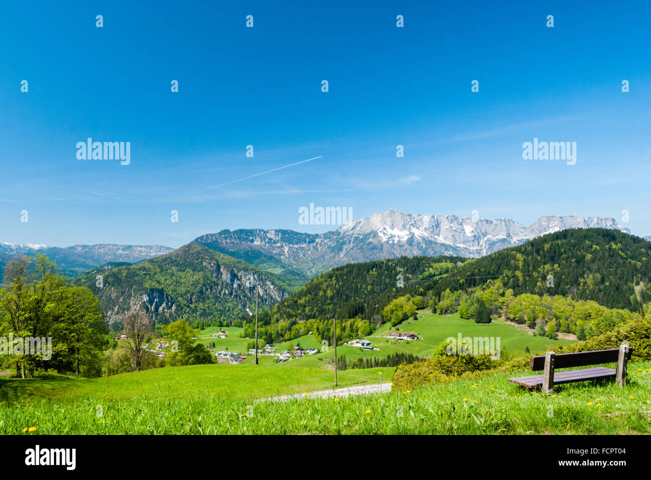 Bench overlooking Bavarian alps, Germany Stock Photo - Alamy
