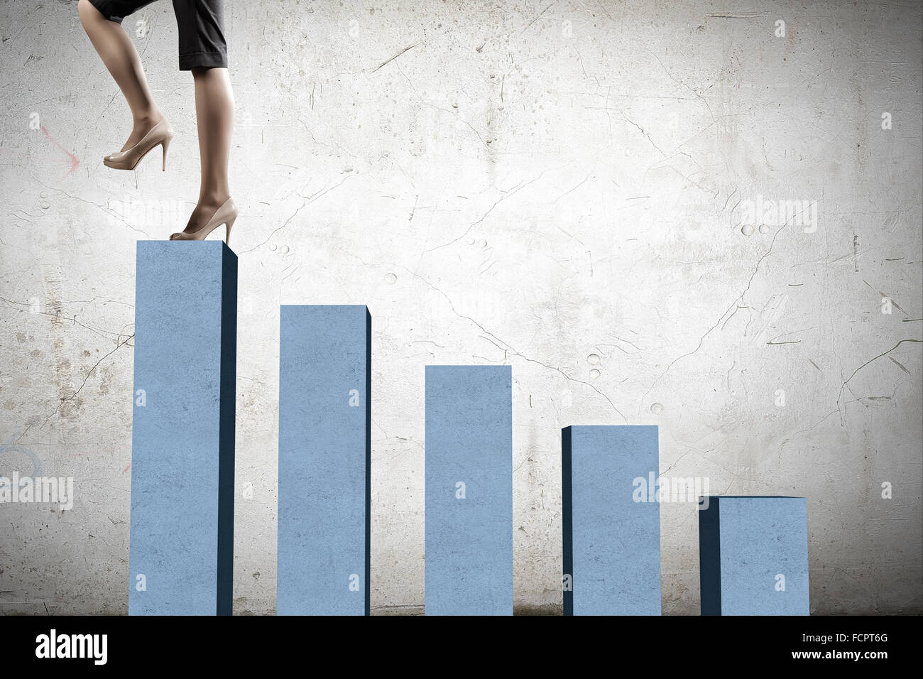 Young businesswoman stepping up on chart bar Stock Photo - Alamy