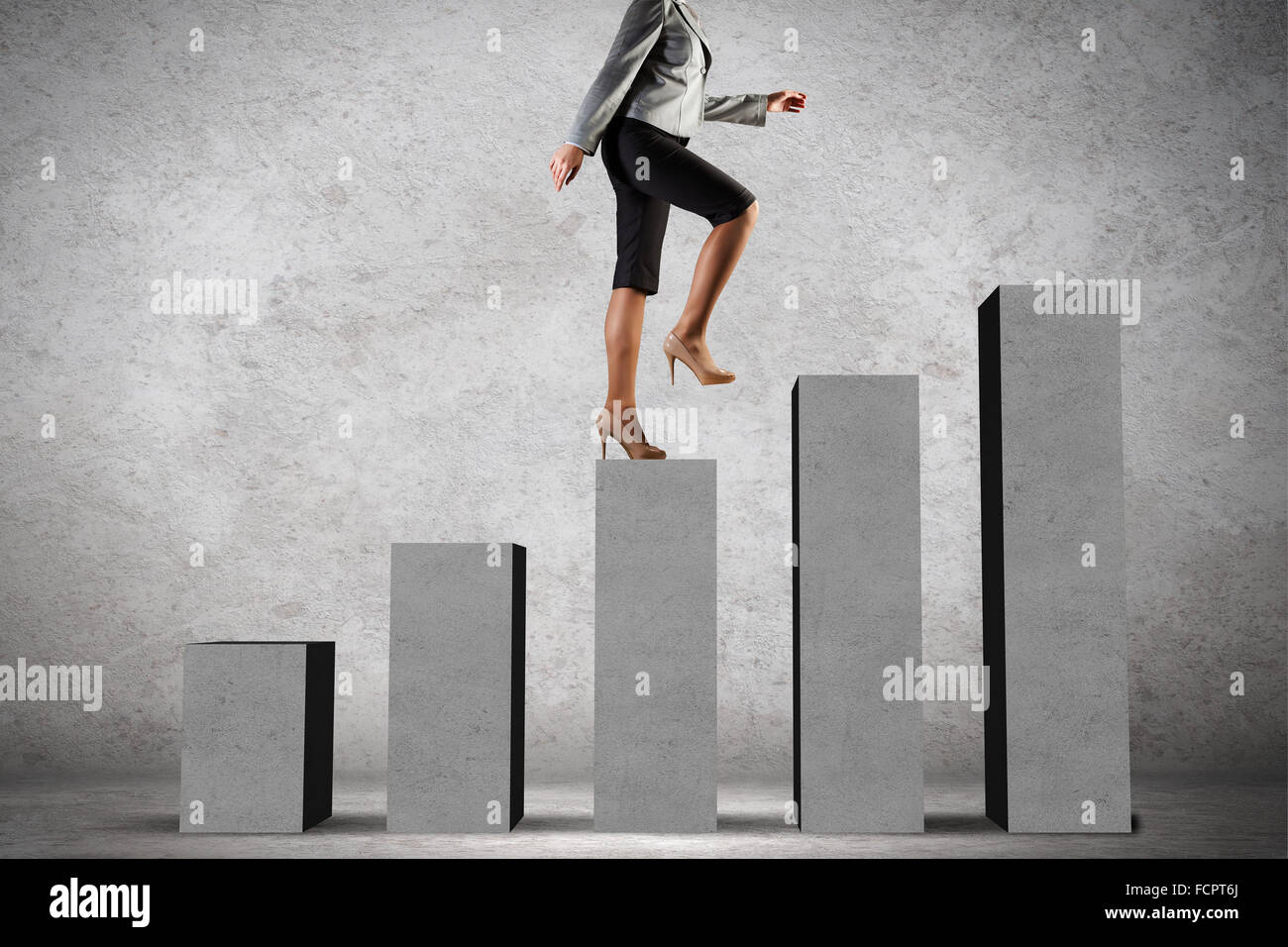 Young businesswoman stepping up on chart bar Stock Photo - Alamy