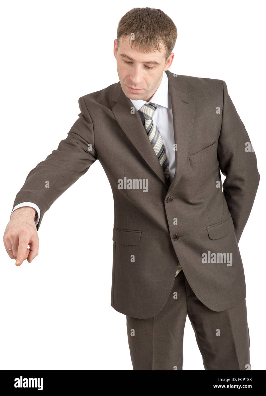 Businessman pointing down Stock Photo - Alamy